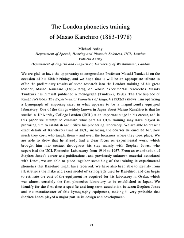 (PDF) The London phonetics training of Masao Kanehiro (1883-1978)