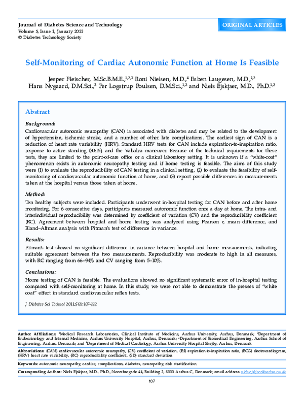 (PDF) Self-Monitoring of Cardiac Autonomic Function at Home is Feasible