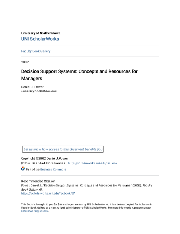 (PDF) Decision support systems: concepts and resources for managers