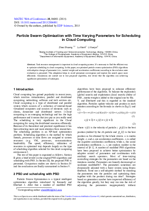 (PDF) Particle swarm optimization with time-varying acceleration coefficients for the ...