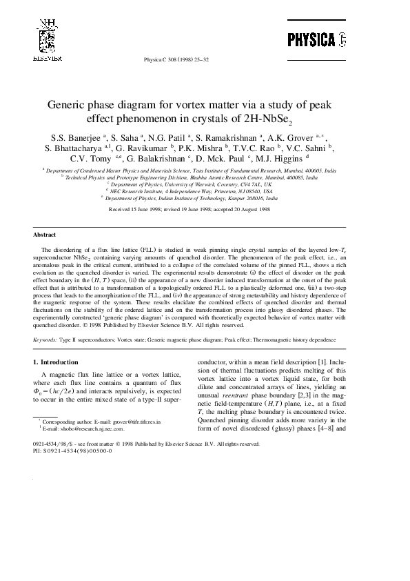 (PDF) Generic phase diagram for vortex matter via a study of peak ...