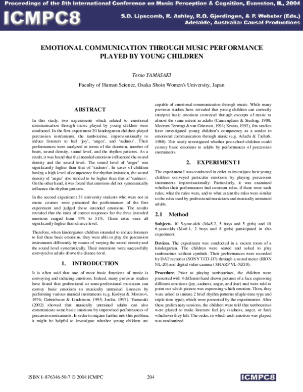 (PDF) Emotional Communication Through Music Performance Played by Young ...