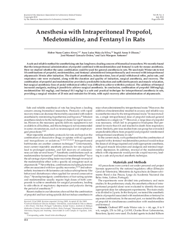 (PDF) Anesthesia with intraperitoneal propofol, medetomidine, and ...