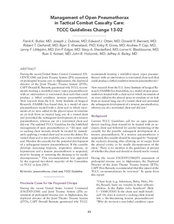 (PDF) Management of Open Pneumothorax in Tactical Combat Casualty Care ...