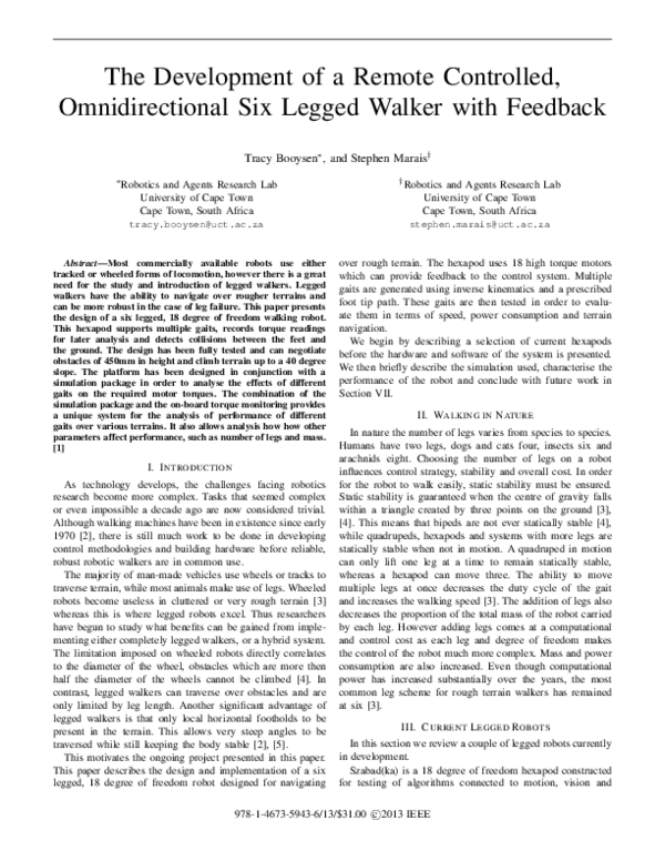 (PDF) The development of a remote controlled, omnidirectional six ...