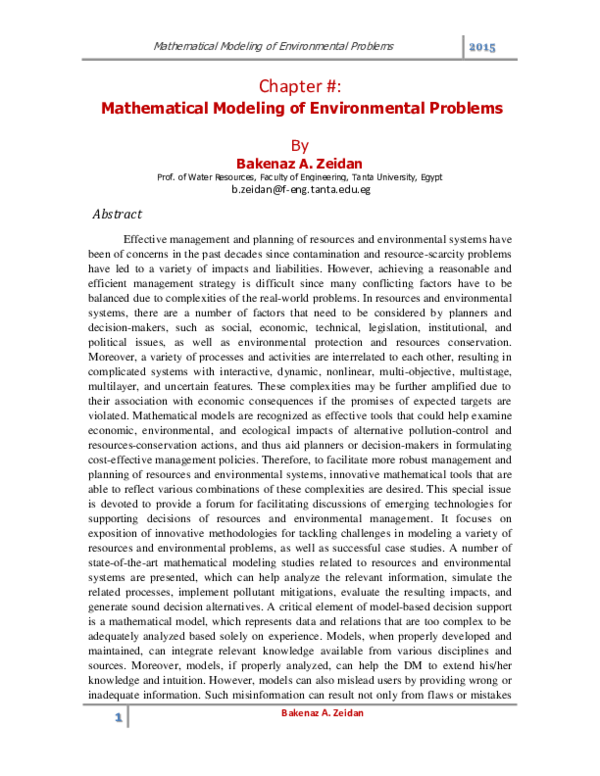 (PDF) Mathematical Modeling of Environmental Problems
