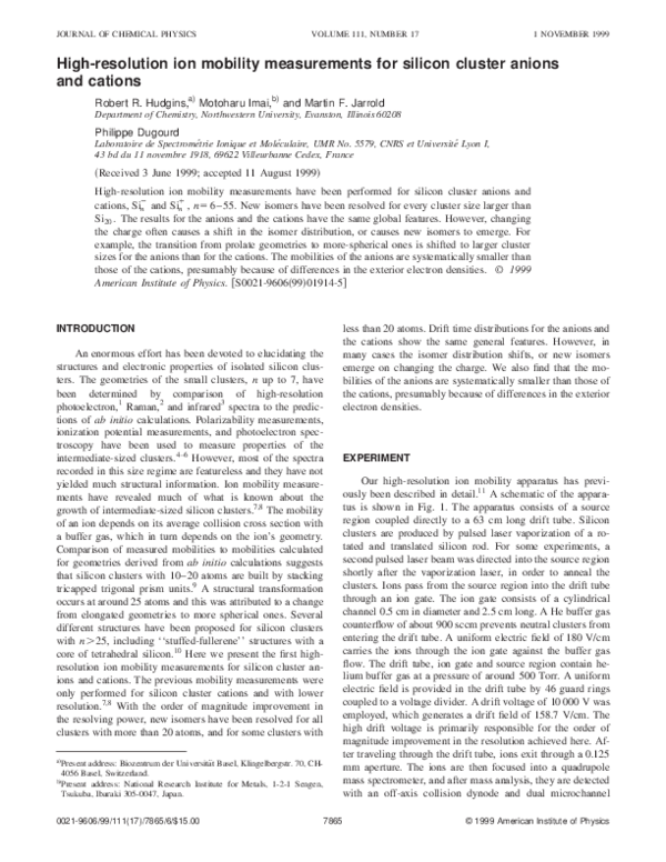 (PDF) High-resolution ion mobility measurements for silicon cluster ...