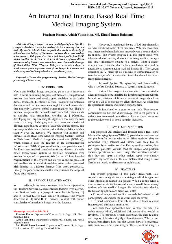 (PDF) An Internet and Intranet Based Real Time Medical Imaging System