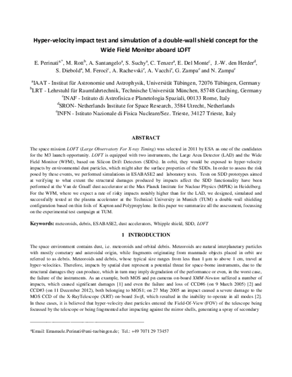 (PDF) Hyper-velocity impact test and simulation of a double-wall shield ...