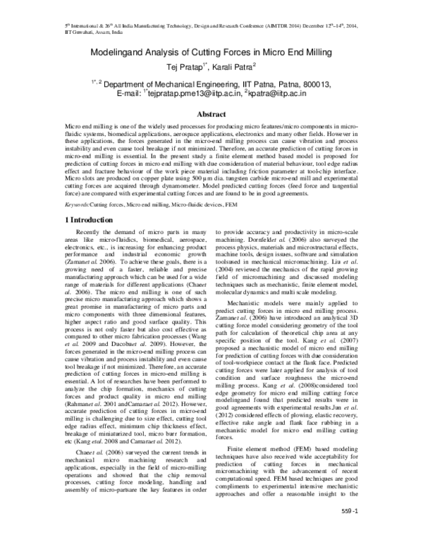 Pdf Modeling And Analysis Of Cutting Forces In Micro End Milling