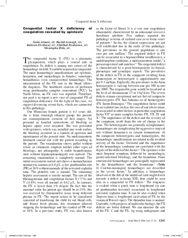 (PDF) Congenital factor X deficiency of coagulation revealed by epistaxis