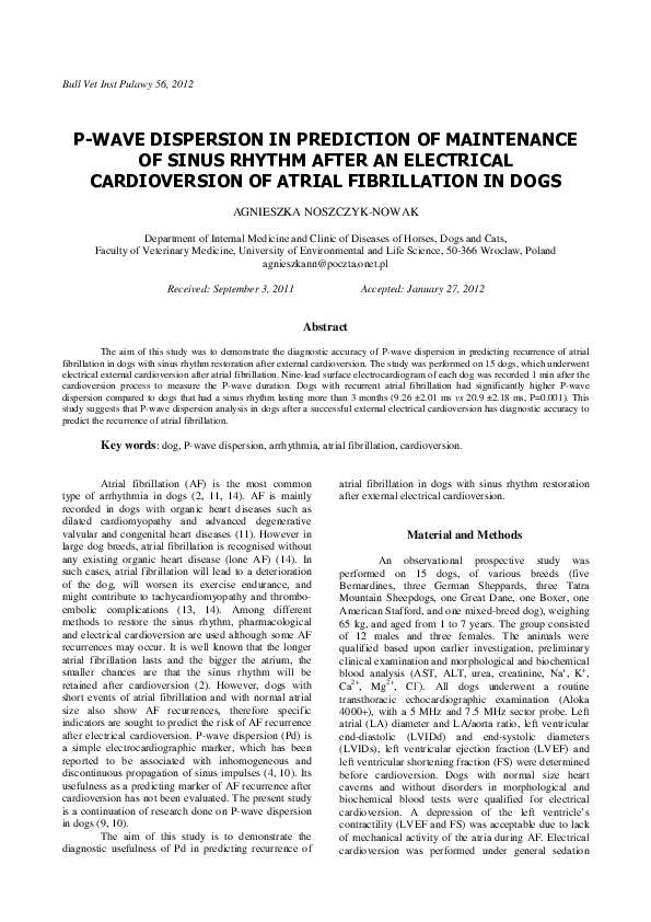 (PDF) P-Wave Dispersion in Prediction of Maintenance of Sinus Rhythm ...