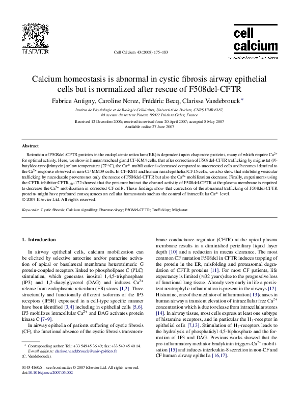 (PDF) Calcium homeostasis is abnormal in cystic fibrosis airway ...