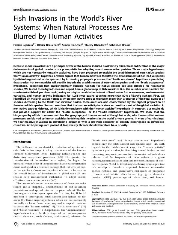 (PDF) Fish invasions in the world's river systems: when natural ...