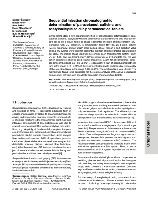 Pdf Sequential Injection Chromatographic Determination Of Paracetamol Caffeine And