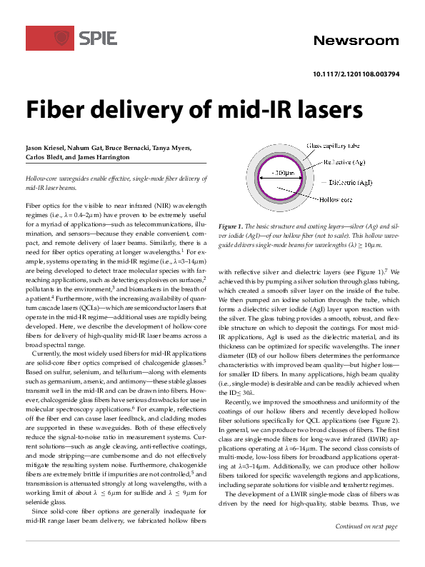 (PDF) Fiber delivery of mid-IR lasers | Bruce Bernacki - Academia.edu