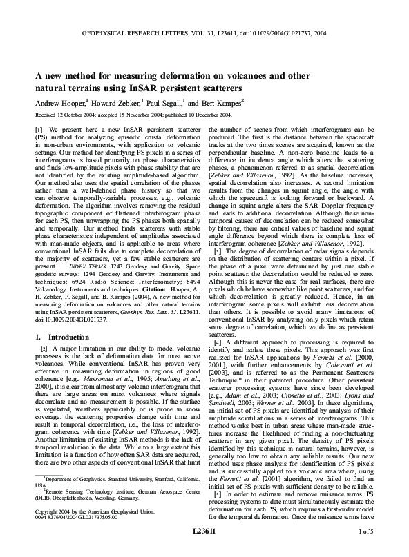 (PDF) A new method for measuring deformation on volcanoes and other natural terrains using InSAR ...