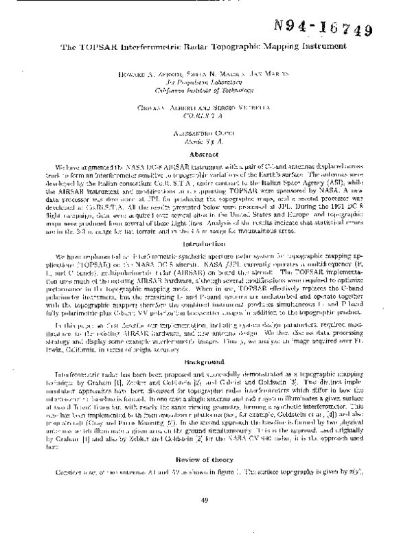 (PDF) The TOPSAR interferometric radar topographic mapping instrument