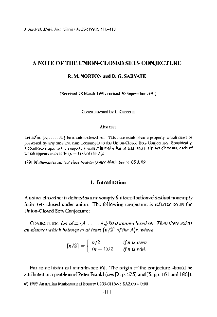 (PDF) Properties of minimal counterexamples to union-closed sets