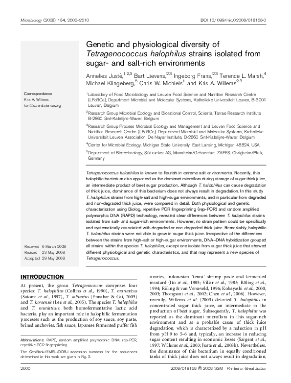 (PDF) Genetic and physiological diversity of Tetragenococcus halophilus ...