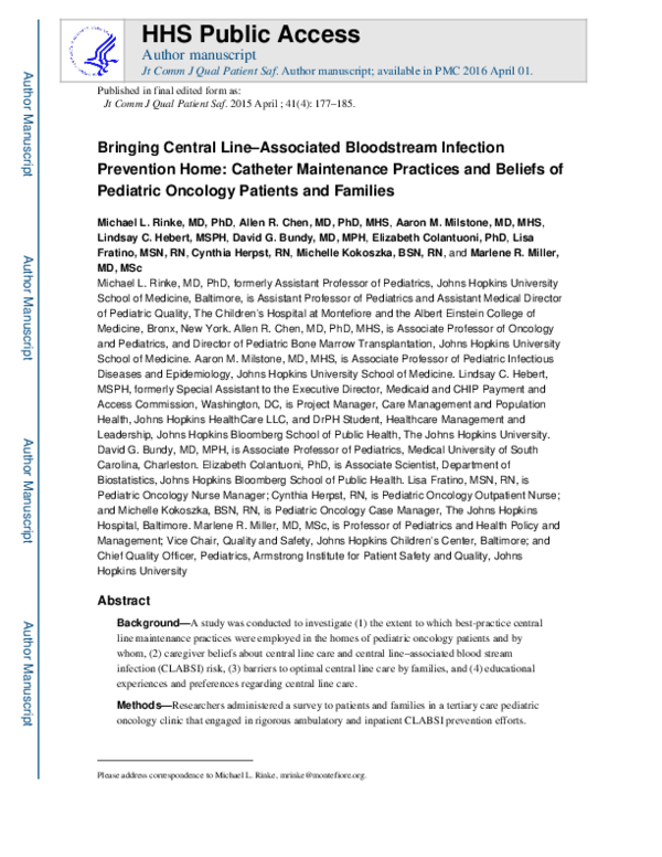(PDF) Bringing central line–associated bloodstream infection prevention ...
