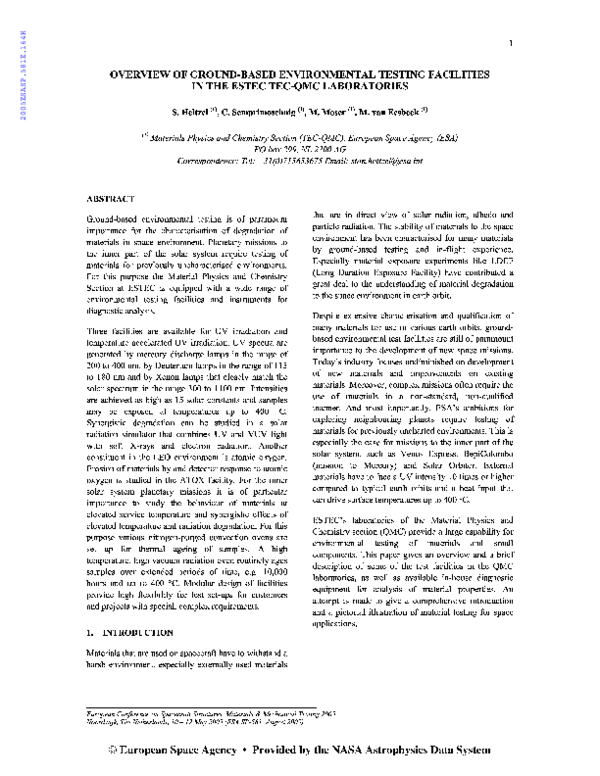 (PDF) Overview of ground-based environmental testing facilities in the ...