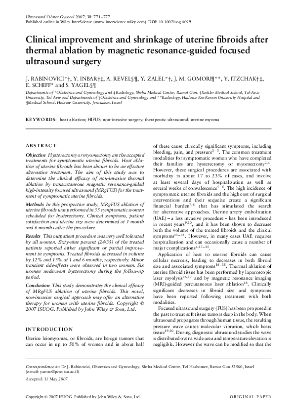 (PDF) Clinical improvement and shrinkage of uterine fibroids after ...