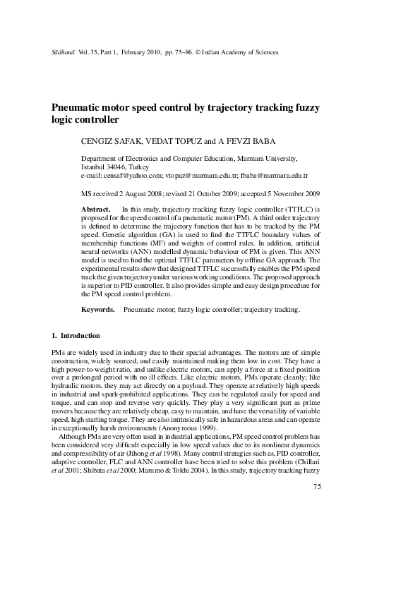 (PDF) Pneumatic motor speed control by trajectory tracking fuzzy logic ...