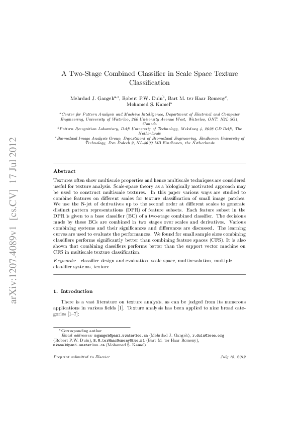 (PDF) A Two-Stage Combined Classifier in Scale Space Texture Classification