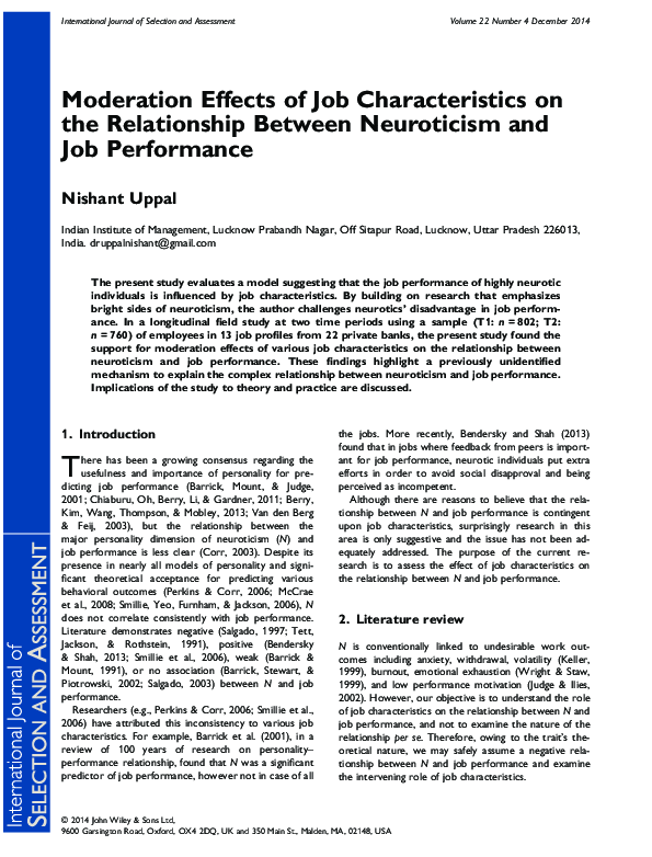 (PDF) Moderation effects of personality and organizational support on ...