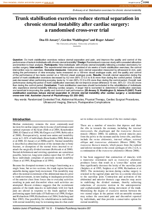 (PDF) Trunk stabilisation exercises reduce sternal separation in ...