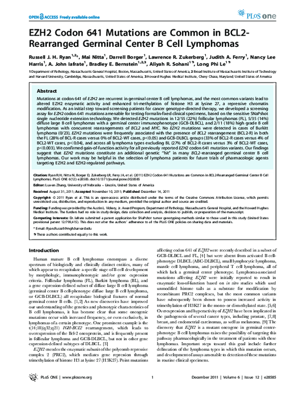 (PDF) EZH2 Codon 641 Mutations are Common in BCL2-Rearranged Germinal ...