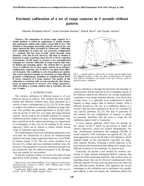 (PDF) Extrinsic calibration of a set of range cameras in 5 seconds without pattern
