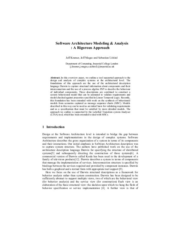 (PDF) Software architecture modeling & analysis: A rigorous approach (PDF) Software architecture modeling & analysis: A rigorous approach