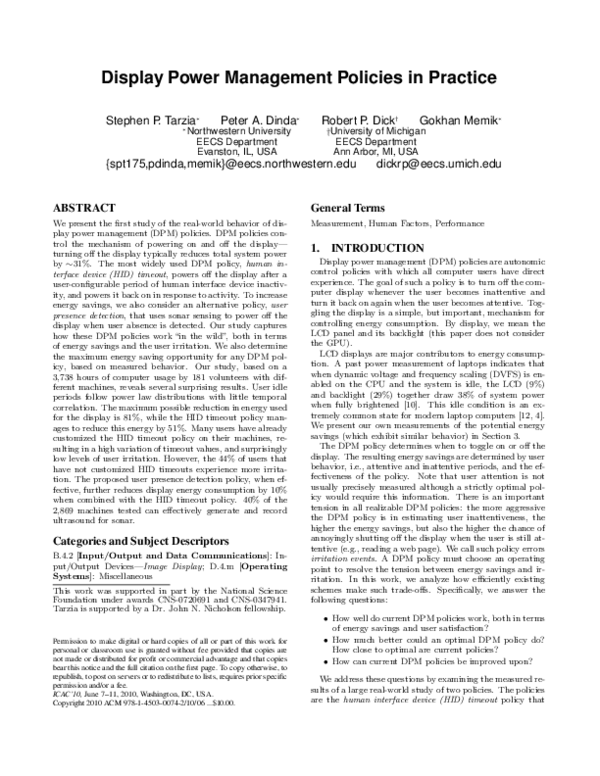 (PDF) Display power management policies in practice