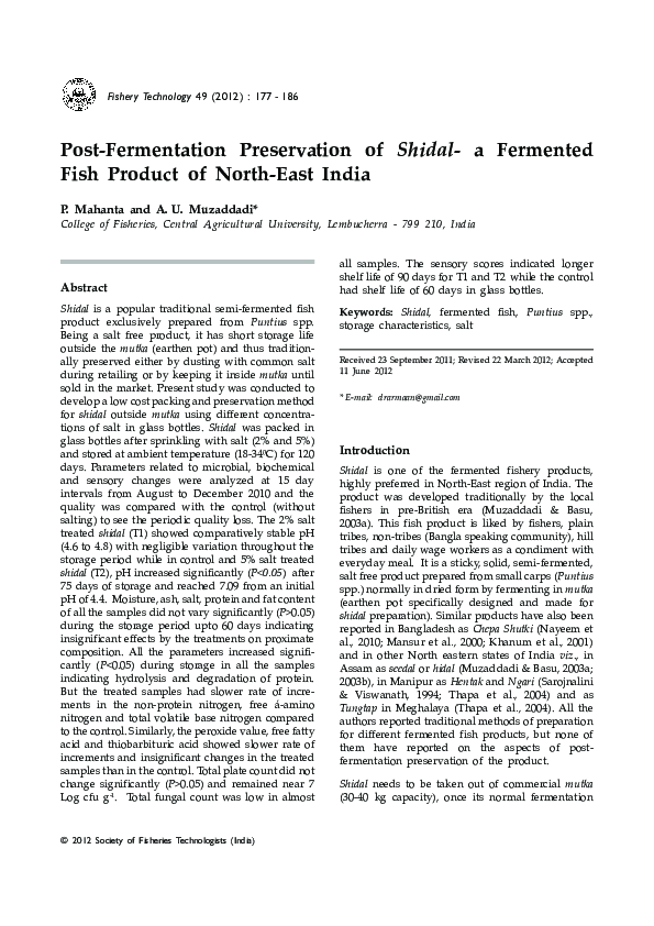 (PDF) Post-Fermentation Preservation of Shidal- a Fermented