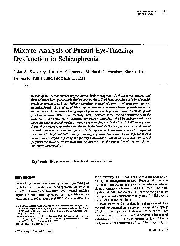 (PDF) Mixture analysis of pursuit eye-tracking dysfunction in schizophrenia