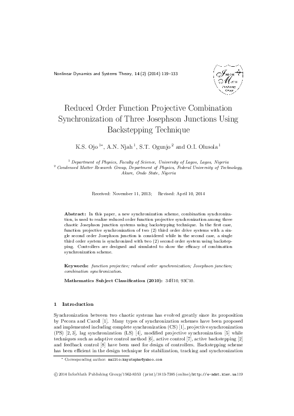 (PDF) Reduced Order Function Projective Combination Synchronization of Three Josephson Junctions ...