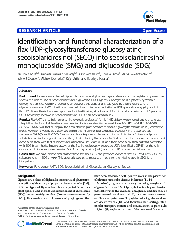 (PDF) Evidence for a Sequential Glucosylation of Secoisolariciresinol ...
