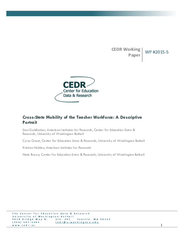 (PDF) Cross-State Mobility of the Teacher Workforce: A Descriptive ...