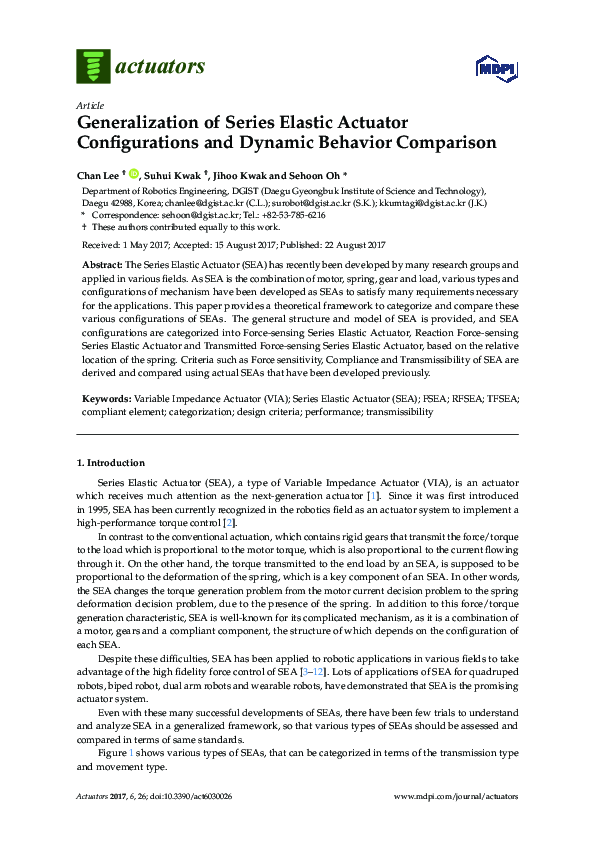 (PDF) Generalization of Series Elastic Actuator Configurations and Dynamic Behavior Comparison