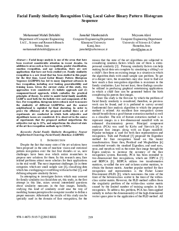 (PDF) Facial Family Similarity Recognition Using Local Gabor Binary Pattern Histogram Sequence