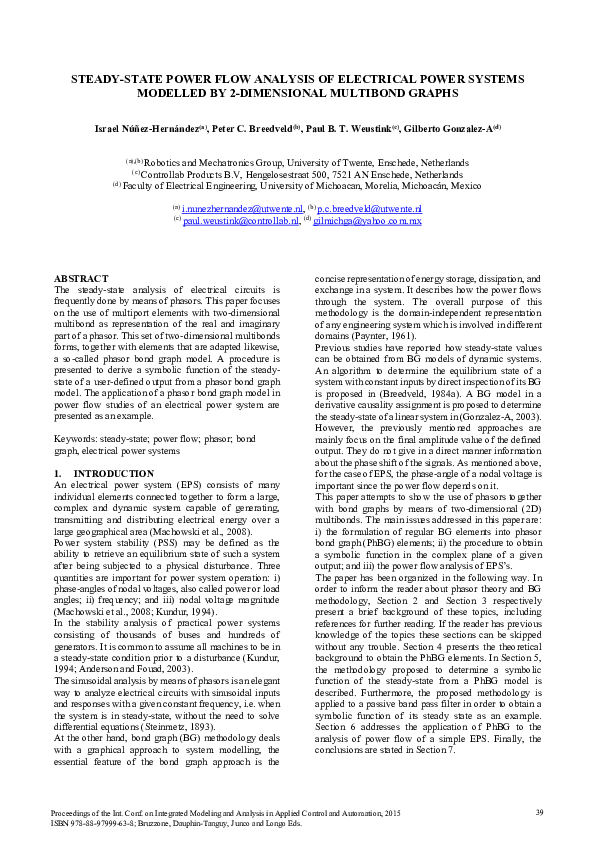 (PDF) Steady-state power flow analysis of electrical power systems modelled by 2-dimensional ...