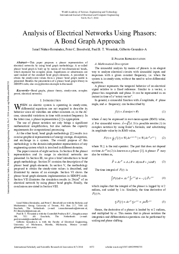(PDF) Analysis Of Electrical Networks Using Phasors: A Bond Graph Approach