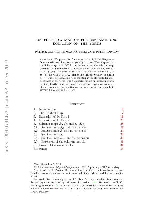 (PDF) On the flow map of the Benjamin-Ono equation on the torus | Peter ...