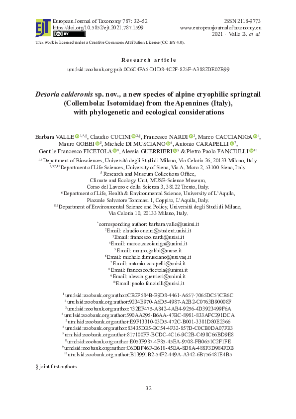 (PDF) Desoria calderonis sp. nov., a new species of alpine cryophilic ...