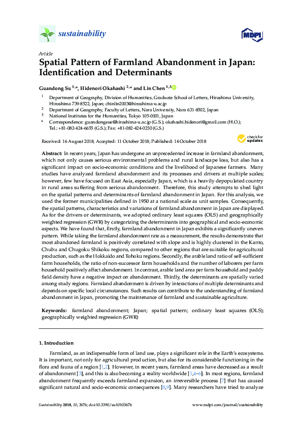 (PDF) Spatial Pattern of Farmland Abandonment in Japan: Identification ...