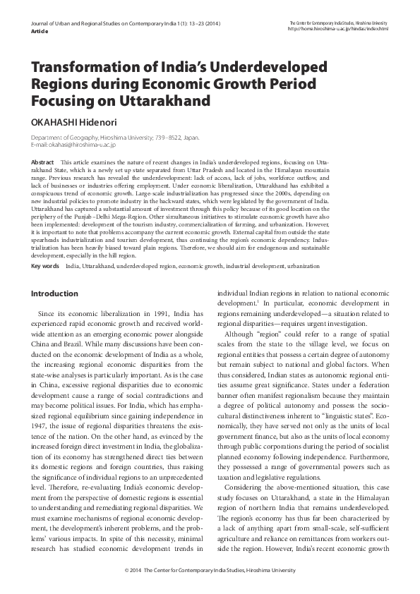 (PDF) Transformation of India’s Underdeveloped Regions during Economic ...