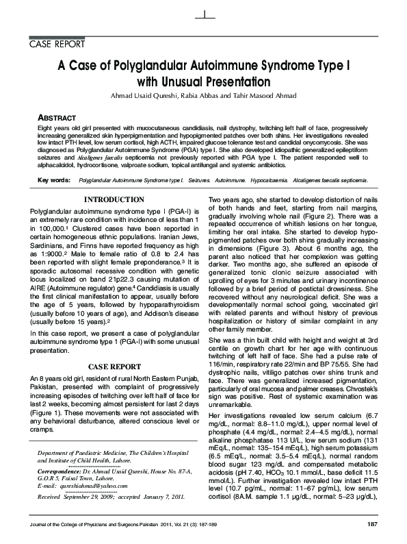 (PDF) A case of polyglandular autoimmune syndrome type I with unusual ...