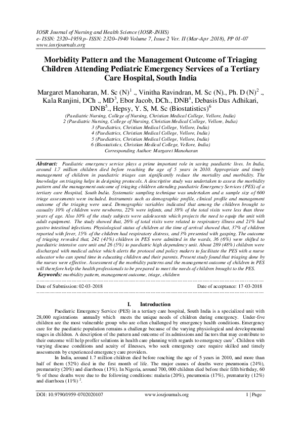 (PDF) Morbidity Pattern and the Management Outcome of Triaging Children ...